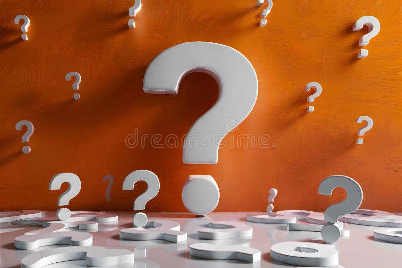 Large White Question Mark on Vibrant Orange Backdrop, Surrounded by ...