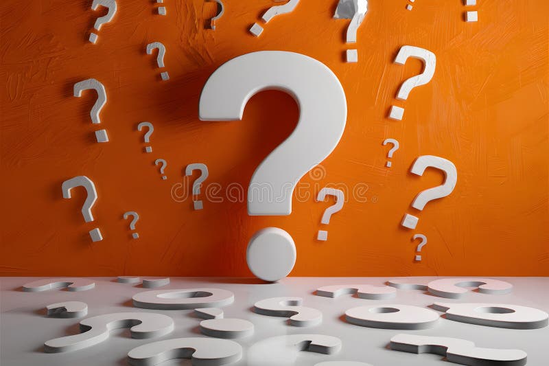 Large White Question Mark on Vibrant Orange Backdrop, Surrounded by ...
