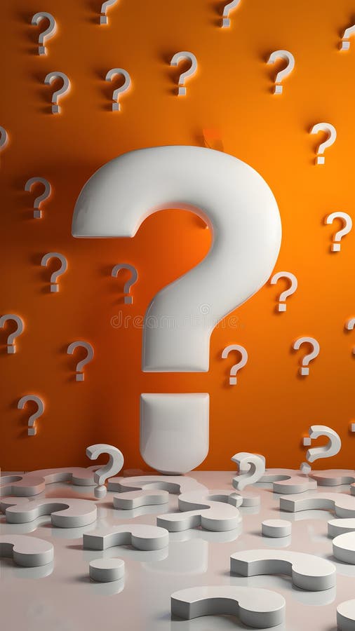 Large White Question Mark on Vibrant Orange Backdrop, Surrounded by ...