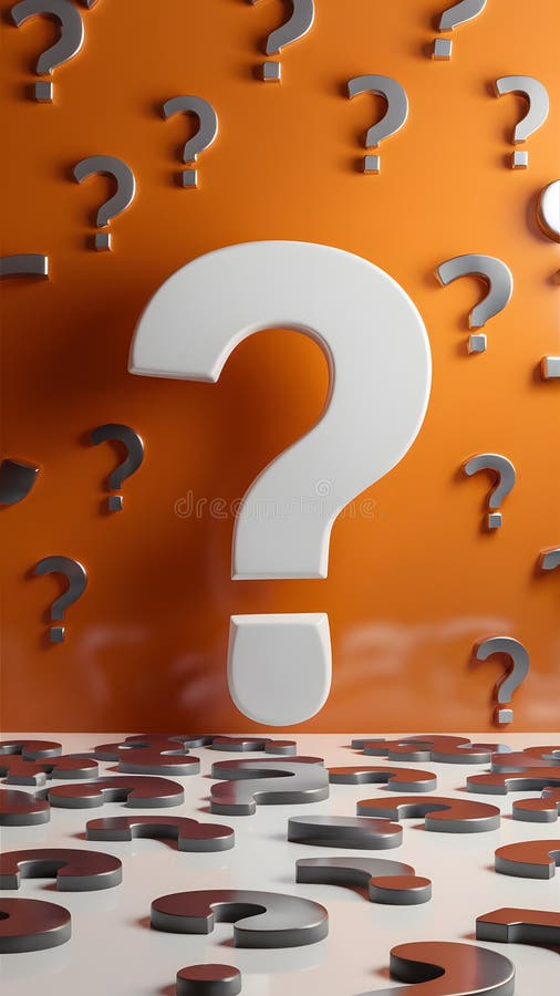 Large White Question Mark on Vibrant Orange Backdrop, Surrounded by ...