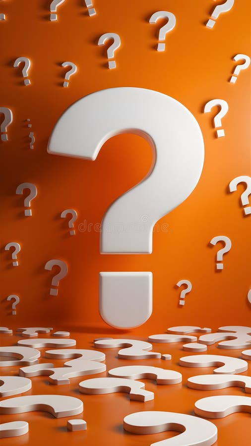 Large White Question Mark on Vibrant Orange Backdrop, Surrounded by ...