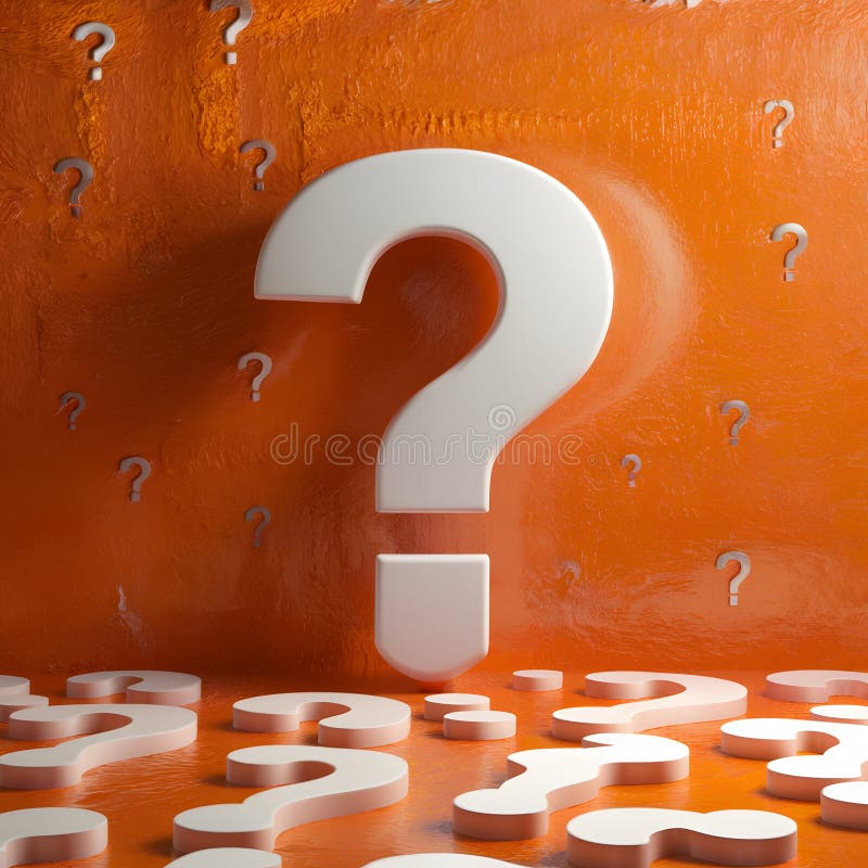 Large White Question Mark on Vibrant Orange Backdrop, Surrounded by ...