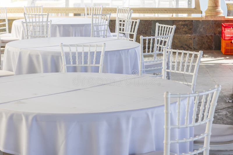 Large White Restaurant Tables with Chairs Stock Image - Image of dining ...