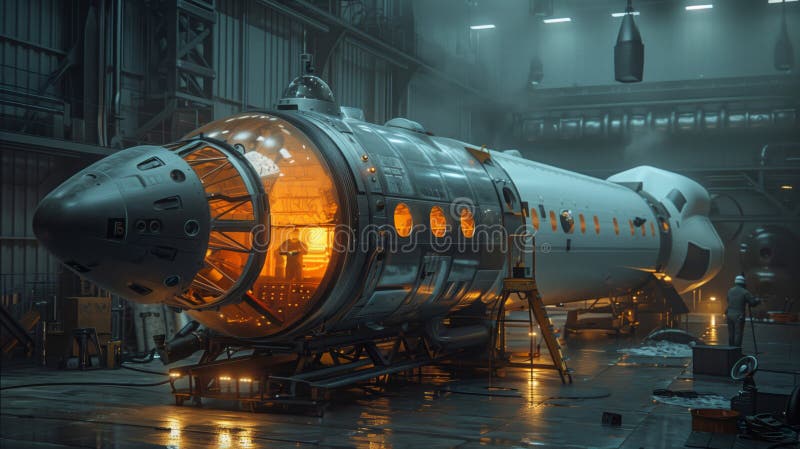 Engineers Conduct Stress Tests on Reusable Rocket in Hangar Stock Photo ... Engineers Conduct Stress Tests on Reusable Rocket in Hangar Stock Photo ...