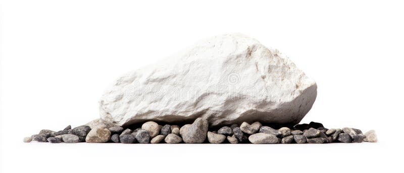 Large White Rock Surrounded by Smaller Stones on a White Background ...