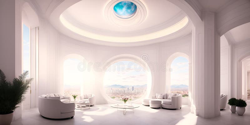A Large White Room with a Circular Ceiling Created with Generative AI ...