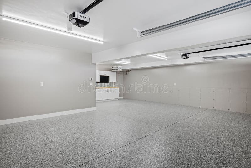 Large White Room with a Metallic Surface Floor and Lighting Stock Photo ...