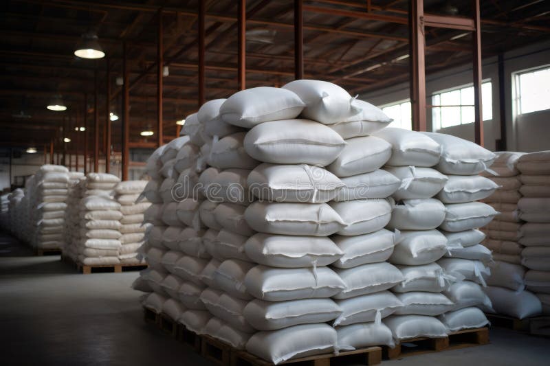 White Sacks Containing Building Materials Waiting in Warehouse Stock ...