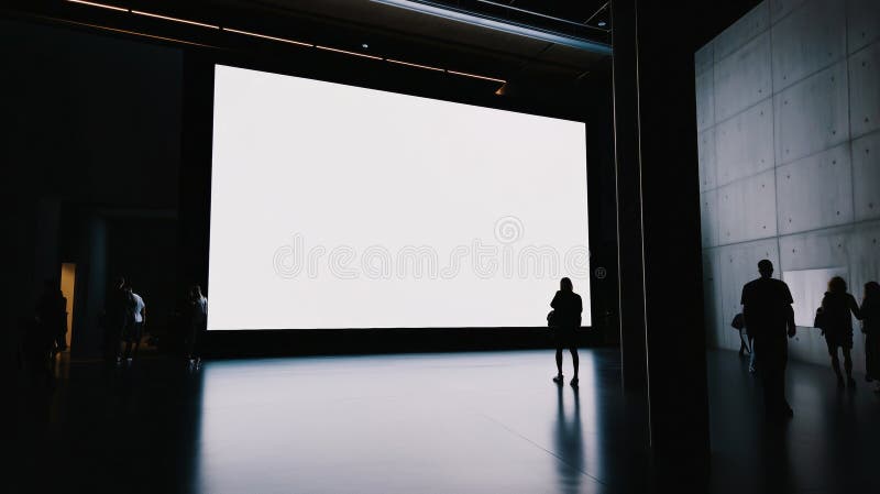 Large White Screen Display in Dark Modern Exhibition Space Stock Photo ...