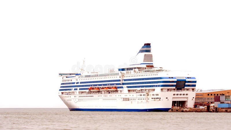 Large White Sea Ferry Stands at the Pier. Stock Photo - Image of travel ...