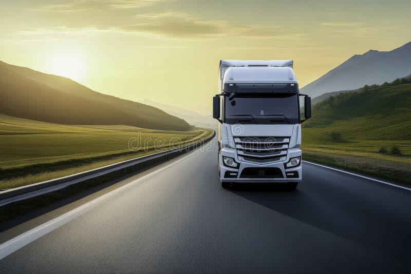 A Large White Semi Truck is Driving Down a Road Stock Photo - Image of ...