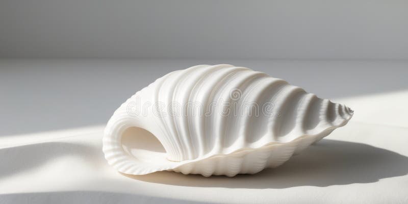 A Large White Shell is Sitting on a White Surface Stock Photo - Image ...