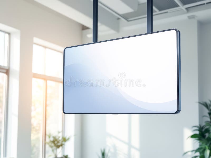 Large White Sign is Hanging from the Ceiling Stock Photo - Image of ...