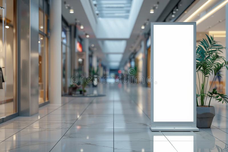 A Large White Sign is in a Mall. Copy Space for Advertising Stock Photo ...