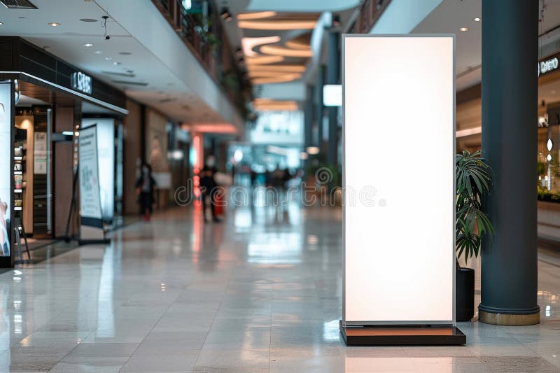 A Large White Sign is in a Mall. Copy Space for Advertising Stock Image ...