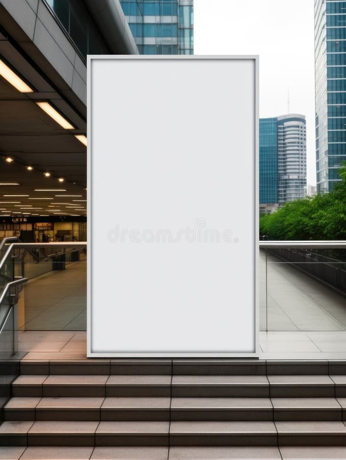 A Large White Sign is on a Set of Stairs in Front of a Building. the ...