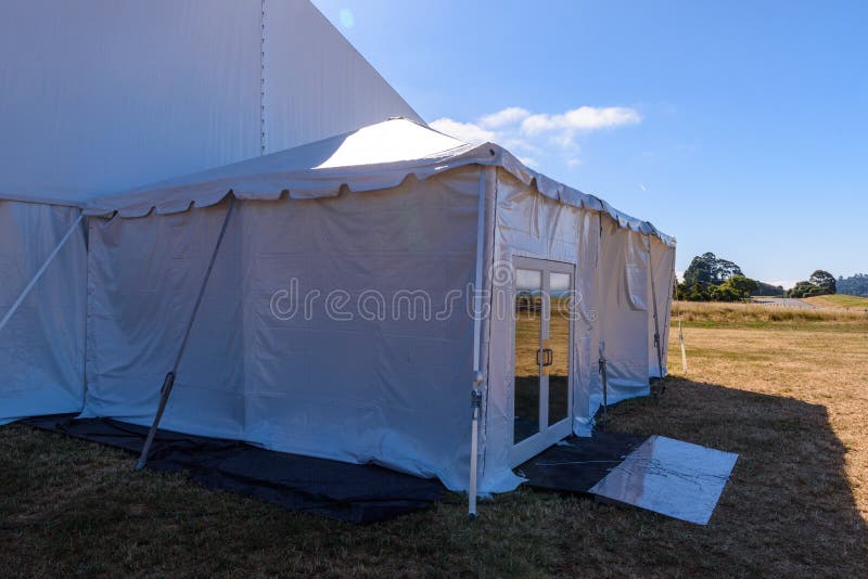 Large White Tent for Entertaining in Field Stock Image - Image of blue ...
