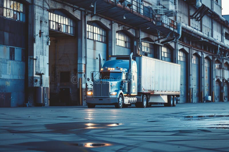 Large White Truck Backing into an Industrial Loading Area, Ready for ...