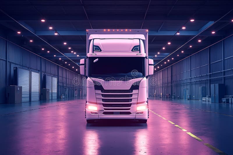 A Large White Truck is Parked Inside of a Warehouse Stock Image - Image ...