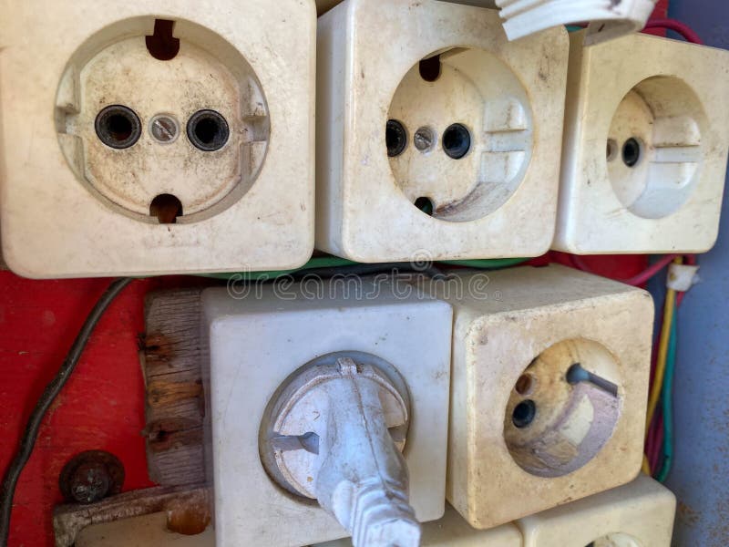 Large White Unprofessionally Installed Many Square Electrical Outlets ...