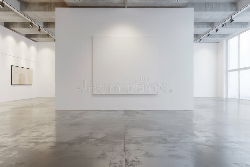 A Large White Wall with a Blank Canvas in a Modern Exhibition Room ...