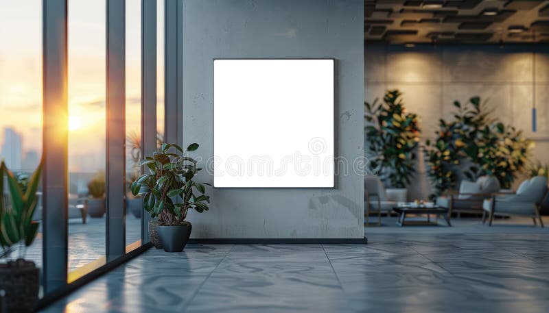 A Large White Wall with a Large Empty Frame by AI Generated Image Stock ...