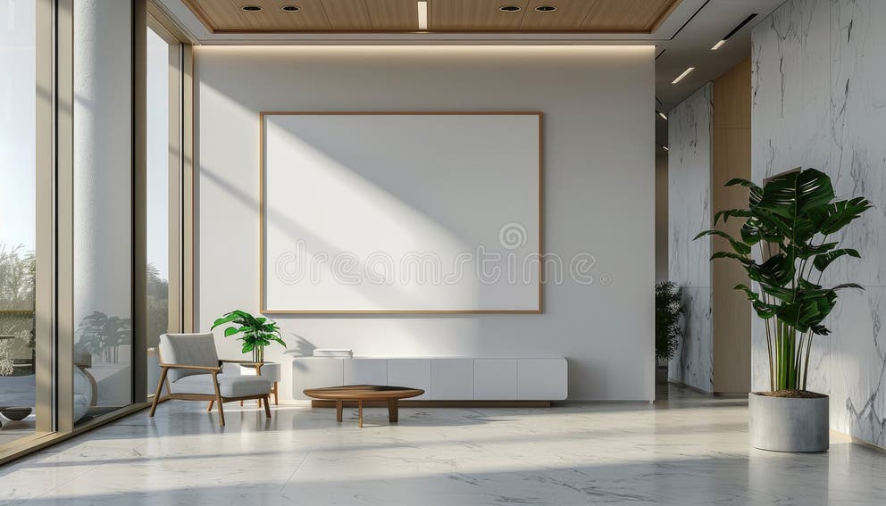 A Large White Wall with a Large Empty Frame by AI Generated Image Stock ...