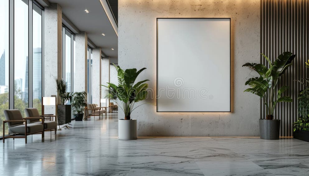 A Large White Wall with a Large Empty Frame by AI Generated Image Stock ...