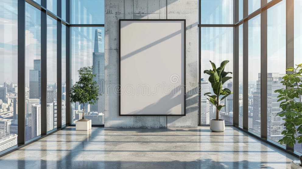 A Large White Wall with a Large Empty Frame Stock Photo - Image of ...