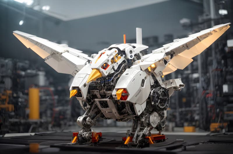Large White and Yellow Robot with Majestic Eagle Wings. AI Generated ...