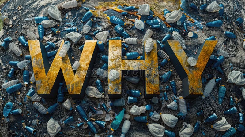 Large WHY Letters Amid a Litter of Plastic Bottles on a Beach. Stock ...