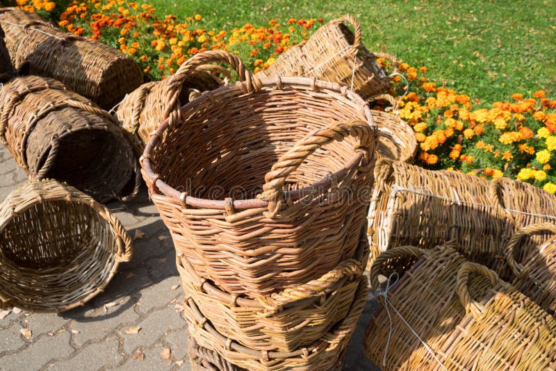 Large Wicker Baskets from Rods Stock Image - Image of apples, healthy ...