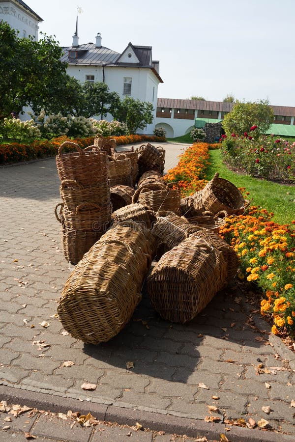 Large Wicker Baskets from Rods Stock Photo - Image of background, food ...