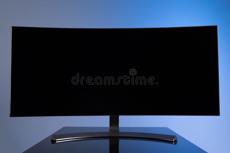 Large Widescreen Monitor with Copy-space on Gray-blue Background Stock ...