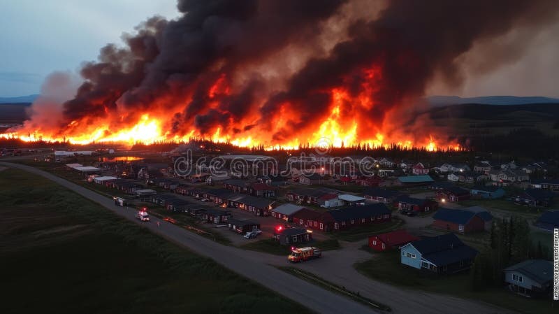 Large Wildfire Threatening Town with Smoke and Flames Stock ...