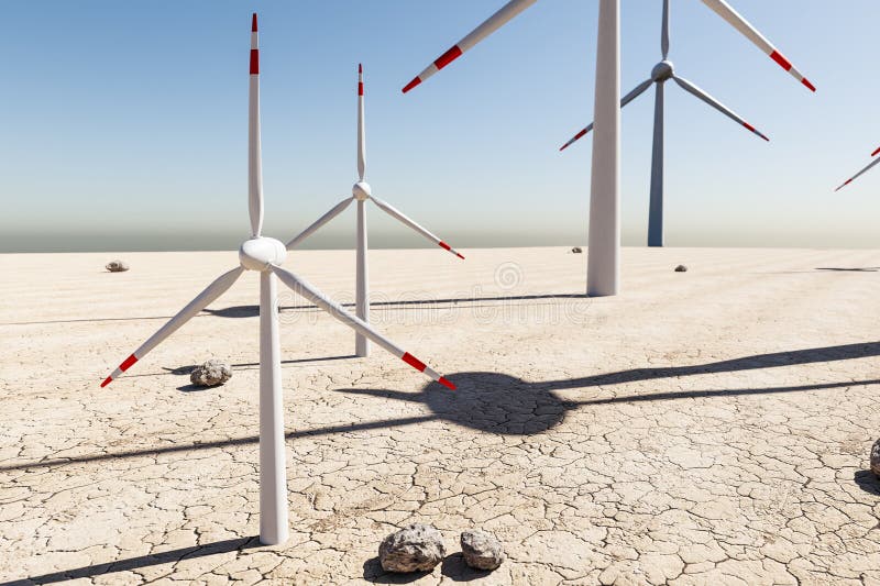 Large Wind Farm with Multiple Windmills in Desert Environment Renewable ...