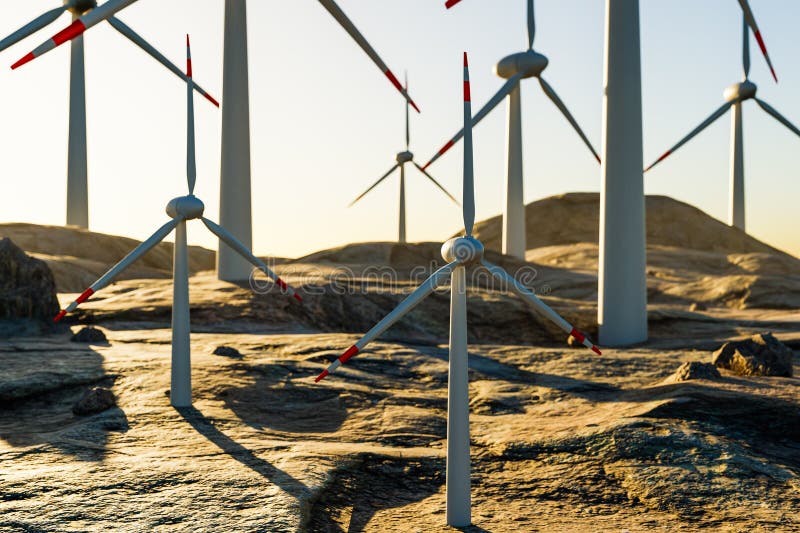Large Wind Farm with Multiple Windmills in Desert Environment Renewable ...