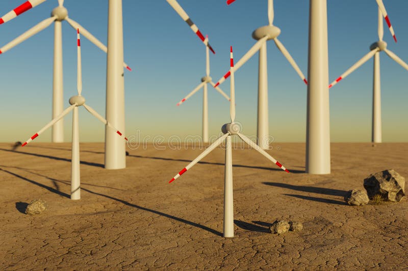 Large Wind Farm with Multiple Windmills in Desert Environment Renewable ...