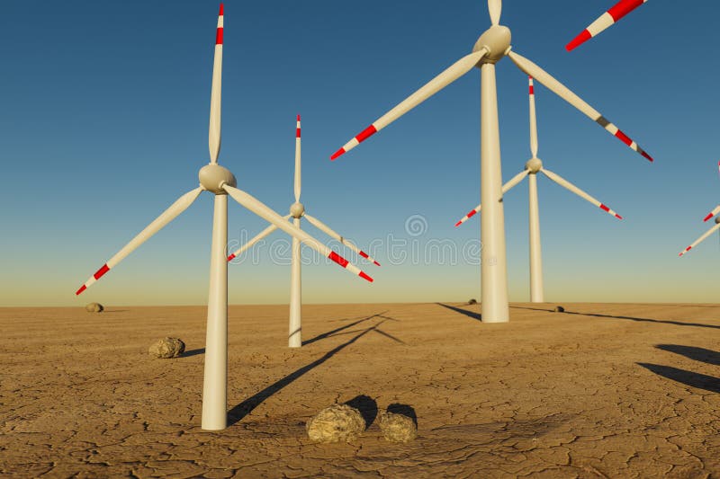 Large Wind Farm with Multiple Windmills in Desert Environment Renewable ...