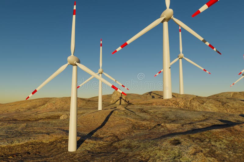 Large Wind Farm with Multiple Windmills in Desert Environment Renewable ...