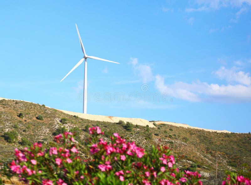 Large Windmill on the Hill Sunny Day Stock Photo - Image of grass ...