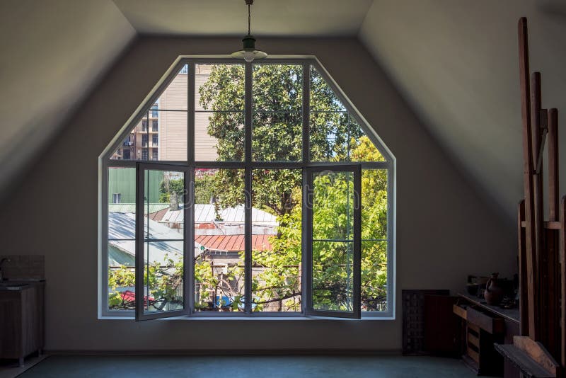Large window in art studio stock image. Image of floor - 116520653
