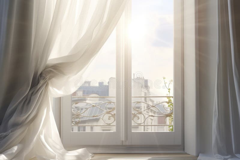 Through a Large Window with Closed Curtains, the First Light of the ...