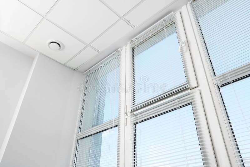 Large Window with Horizontal Blinds Indoors, Low Angle View Stock Photo ...