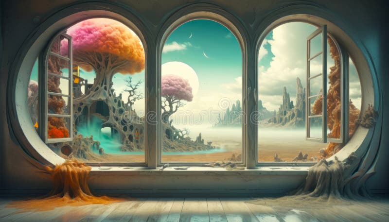 A Large Window into a Mysterious Fantasy World Stock Photo - Image of ...