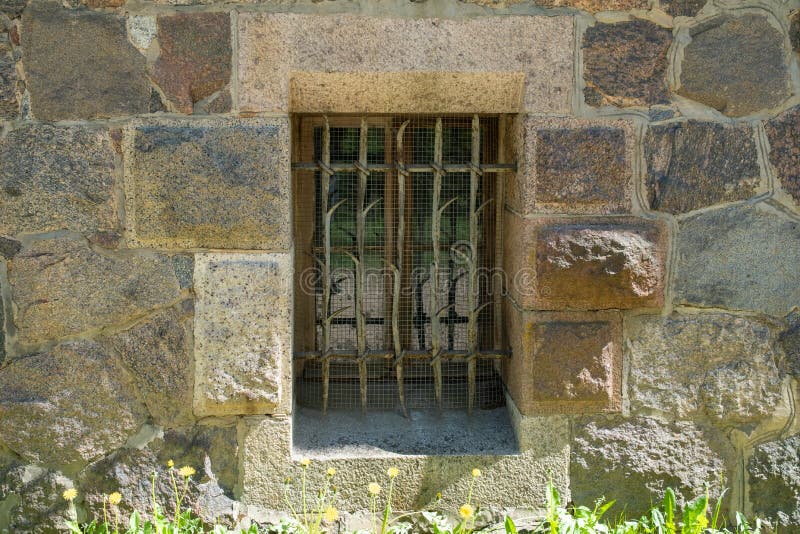 Large Window with Traditional Iron Grille. Very Old Castle Cellar ...