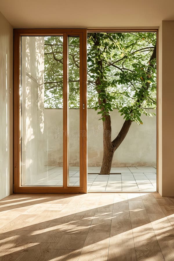 A Large Window with a Tree in the Background. Generative AI Stock Photo ...