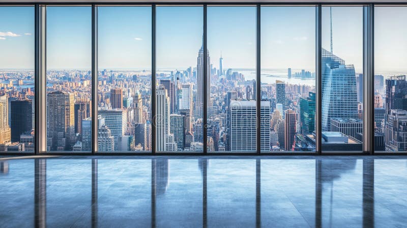 A Large Window with a View of a City Stock Illustration - Illustration ...