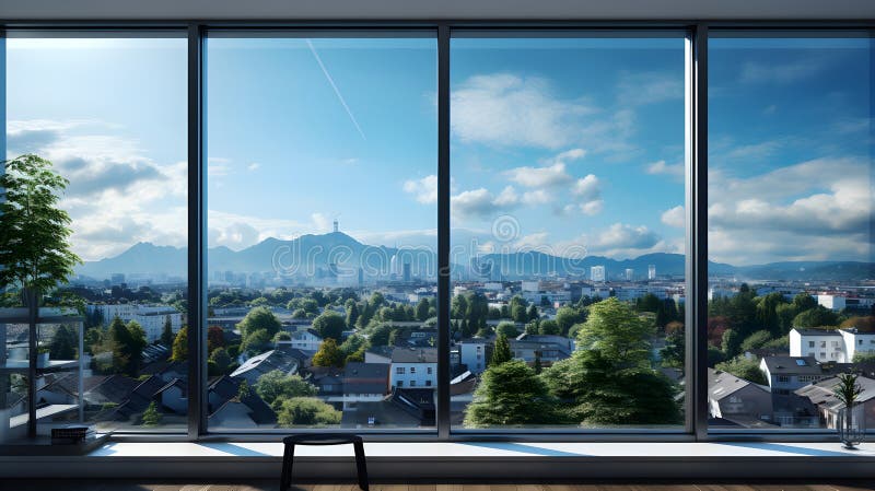 A Large Window with a View of a City Window View from Metal Window ...