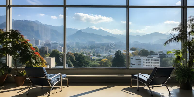 A Large Window with a View of a City.Window View from School Window ...